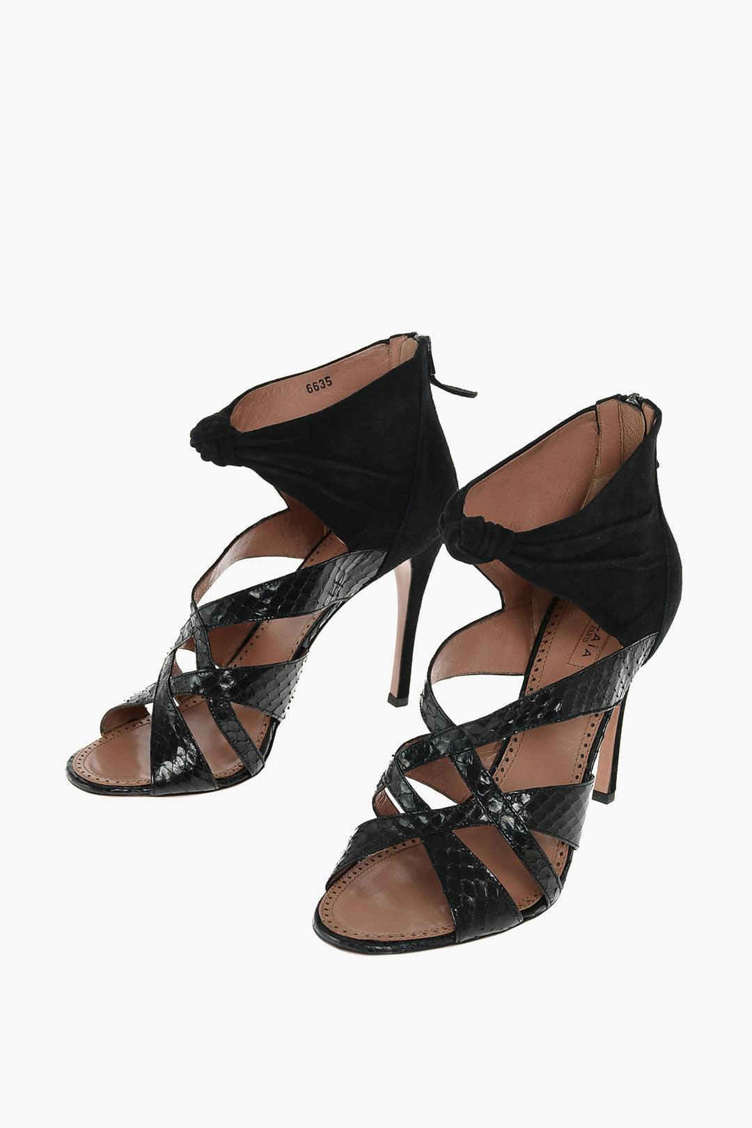 Alaia – Stiletto Heel Python Insert Suede Sandals – Women – Glamood Outlet
