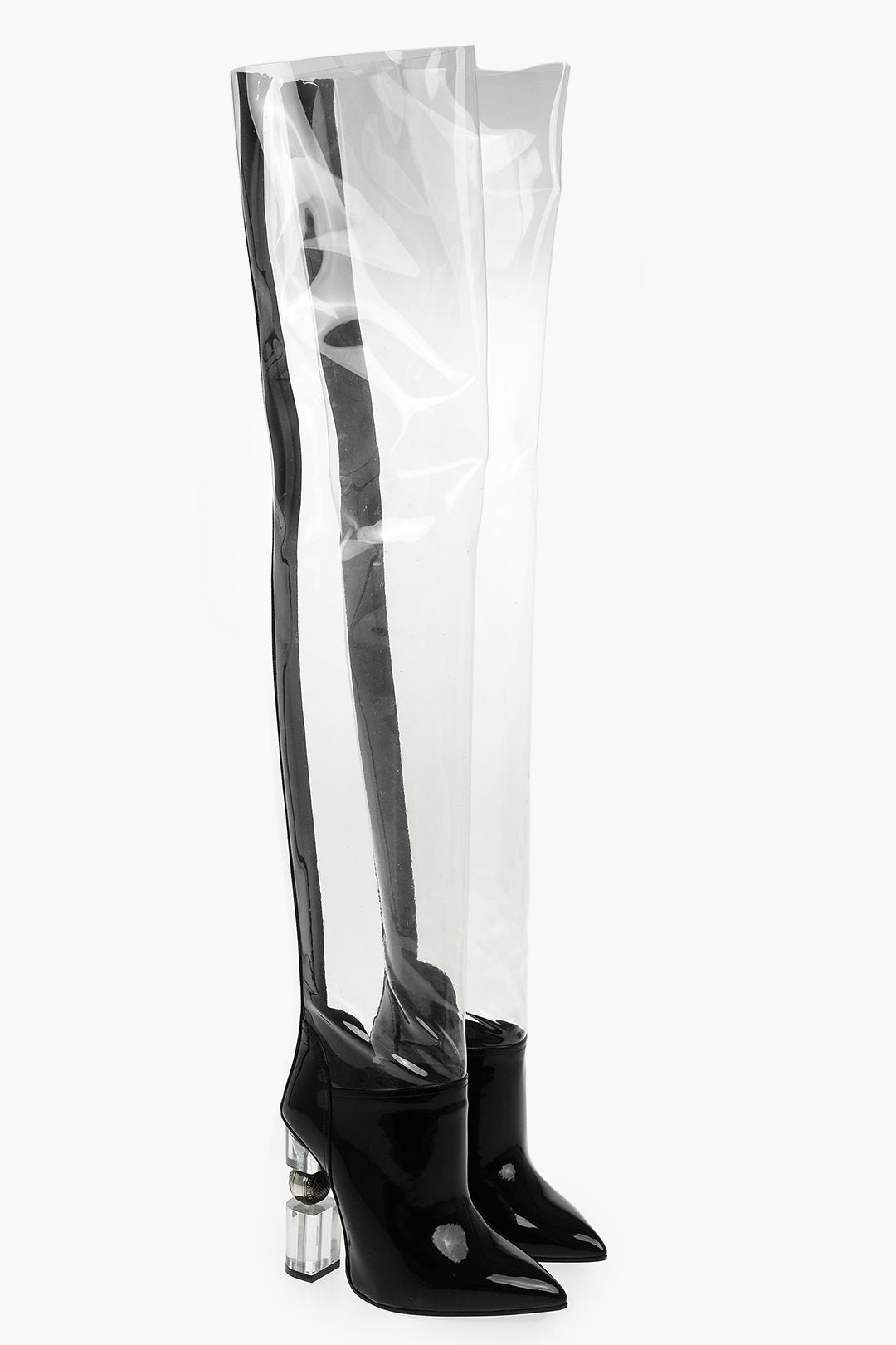 Balmain – Pvc and Polished Leather INNA Thigh Boots with Sculptural ...