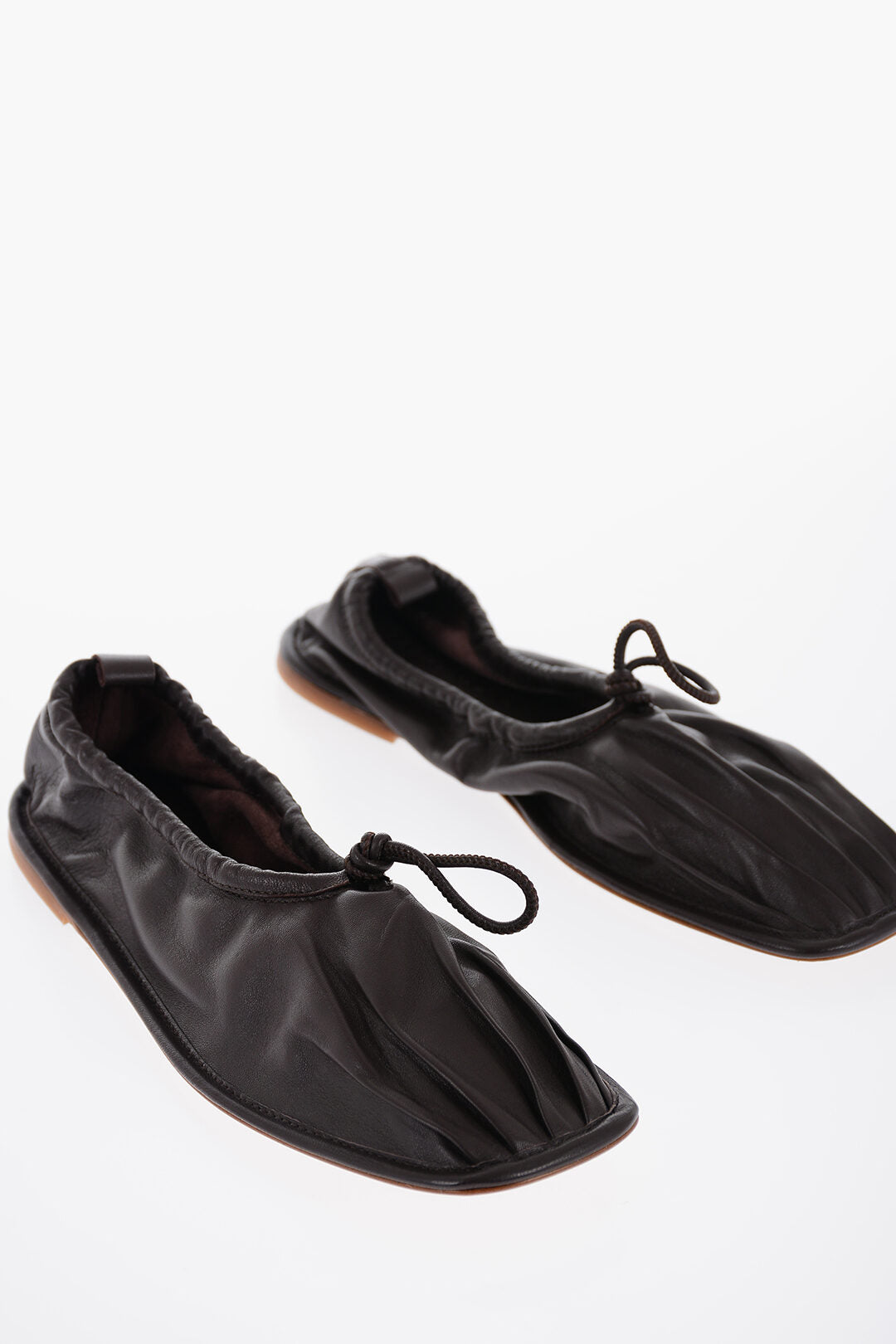 Hereu – Square Toe Soft Leather PUNTERA Ballet Flats with Pleated ...