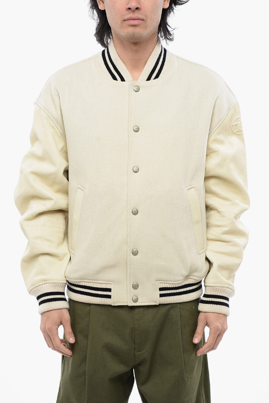 Diesel – RED TAG Regular Fit L-FRANZ Bomber Jacket with Leather Sleeves ...